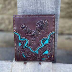 Accessories | Embossed Rooster In Coffee Brown Leather With Turquoise ...